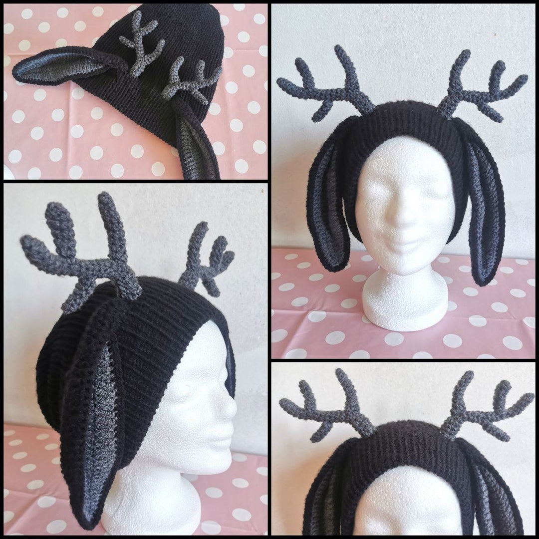 Jackalope Hat, Cryptid Beanie, Bunny With Antlers Cap, Halloween - Etsy
