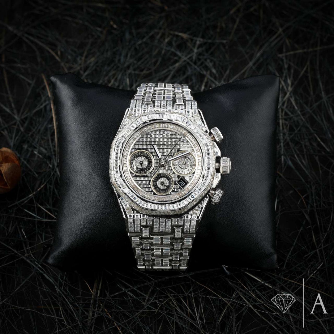 34 Ct VVS1 Moissanite Diamond Watch, Hip-hop Diamond Watch, Automatic ...