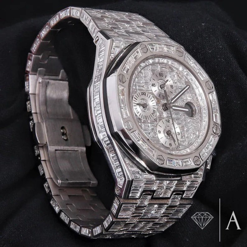 34 Ct VVS1 Moissanite Diamond Watch, Hip-hop Diamond Watch, Automatic ...