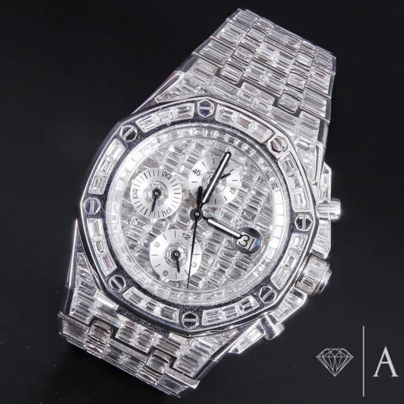34 Ct VVS1 Moissanite Diamond Watch, Hip-hop Diamond Watch, Automatic ...