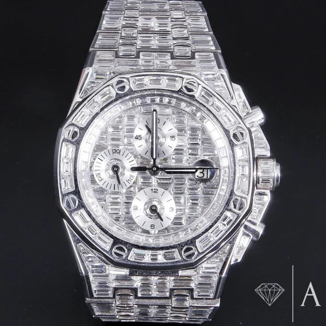 34 Ct VVS1 Moissanite Diamond Watch, Hip-hop Diamond Watch, Automatic ...