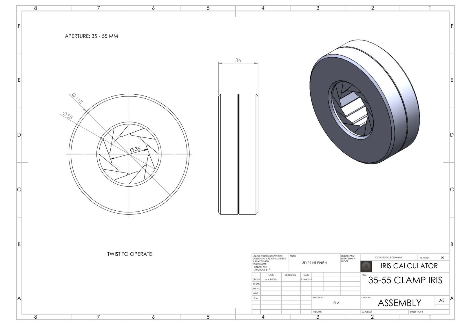 Clamping Iris 35-55mm Aperture STL 3D Model Download - Etsy Canada