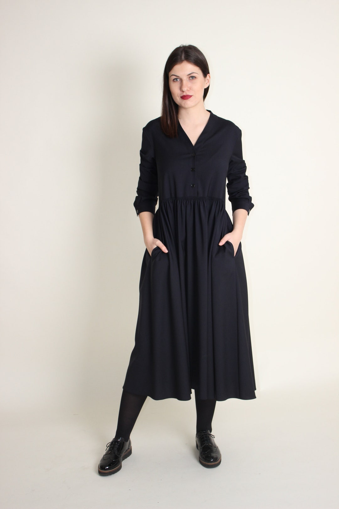 Elegant Wool Maxi Dress, Long Wool Dress, Everyday Dress With Pockets ...