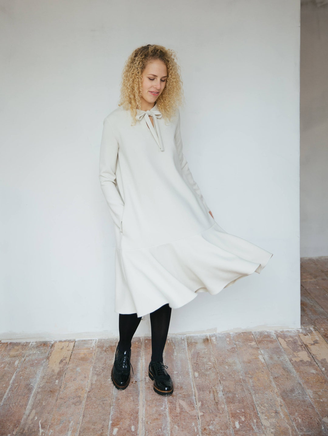 White Winter Dress With Pockets A Line Loose Winter Dress - Etsy