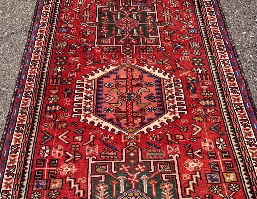 Rug. Vintage Semi-antique Tribal Oriental Runner Hand Knotted Handmade ...