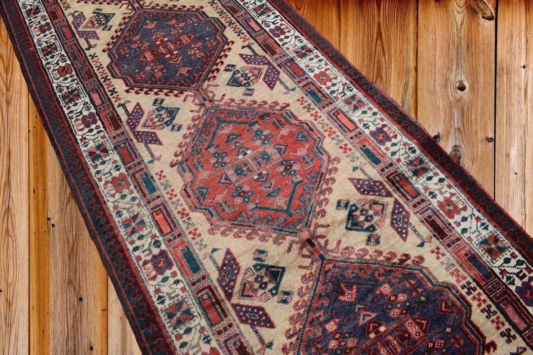 Vintage Tribal Runner Area Rug Azerbaijani Oriental Handmade Wool ...