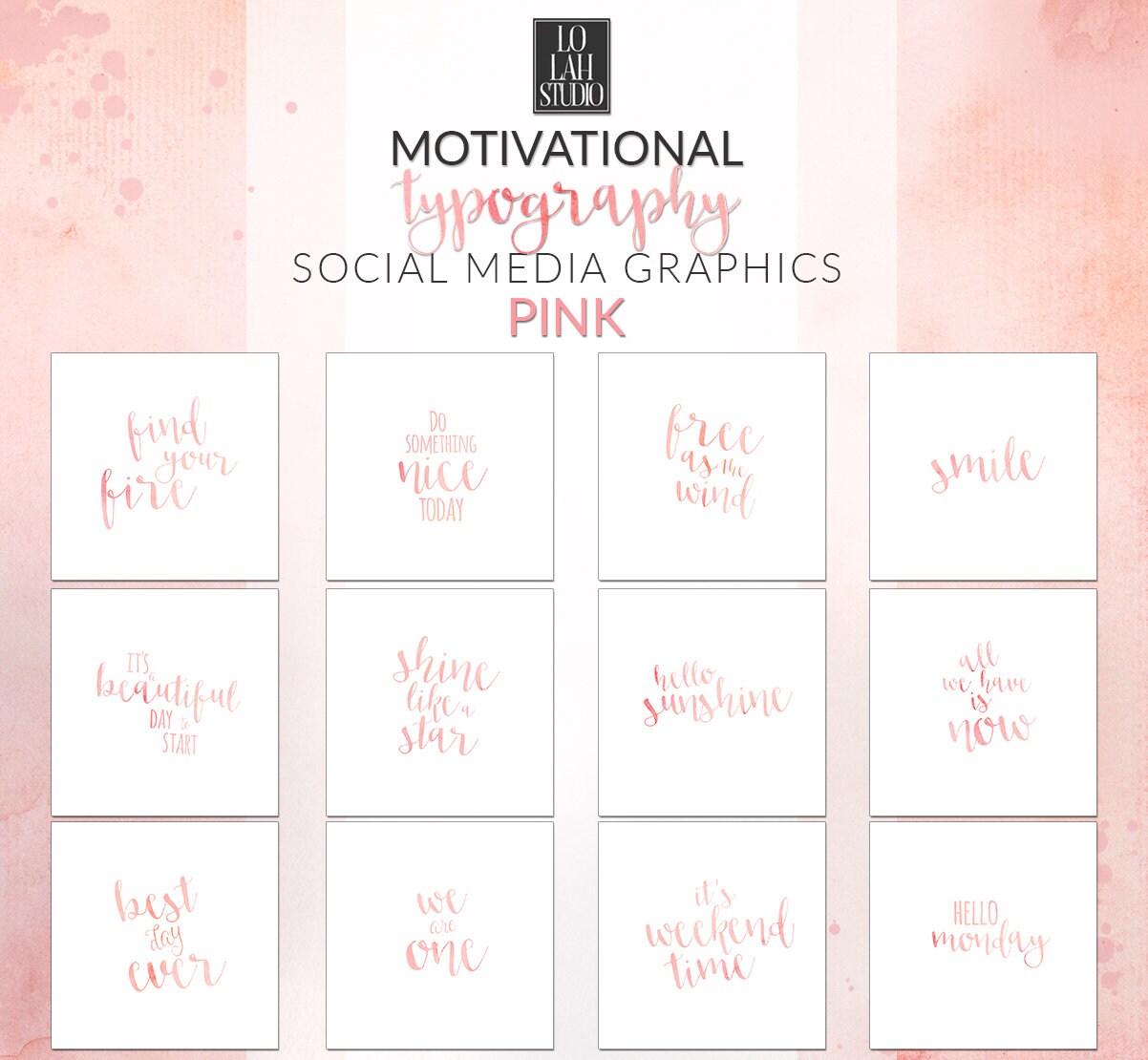 Motivational Typography Social Media Graphics PINK, Social Media ...