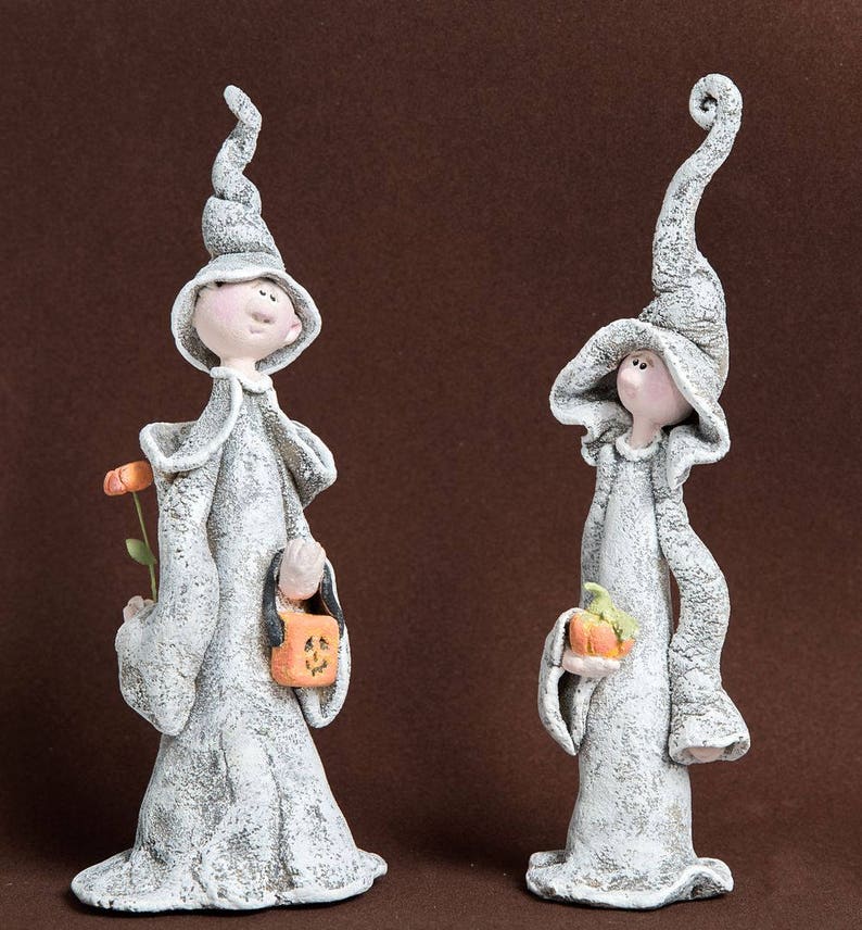 Halloween Decoration Sculpture Set Clay Halloween Figurines Witch Hat ...