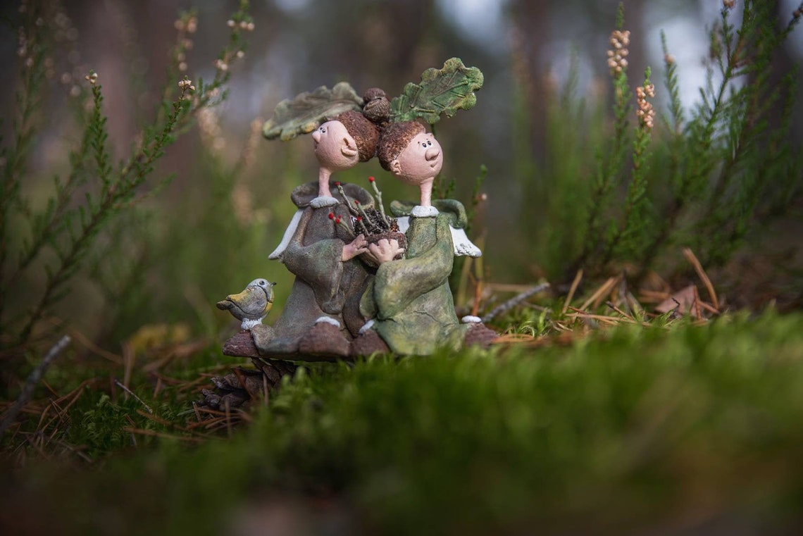 Clay Woodland Angel Figurine / Forest Angel Statue / Acorn - Etsy