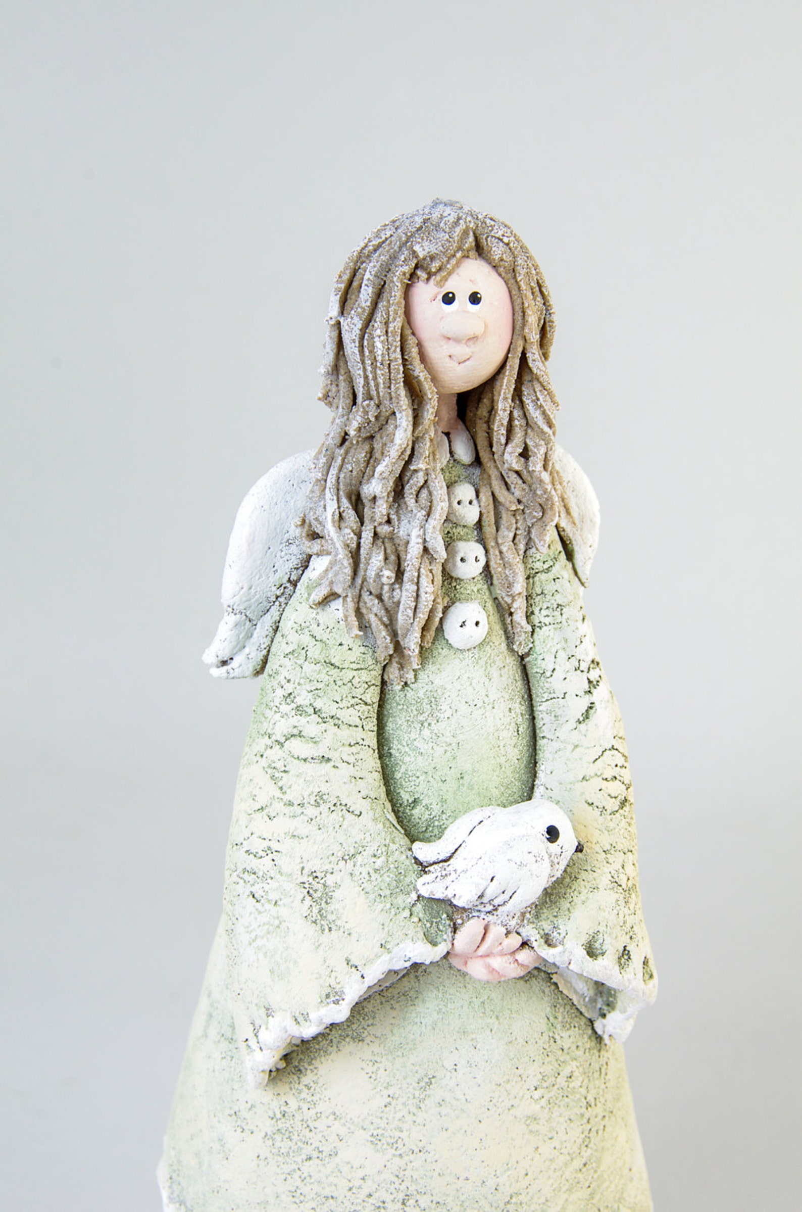 Angel Sculpture Guardian Angel Clay Angel Figurine Baptism Gift ...