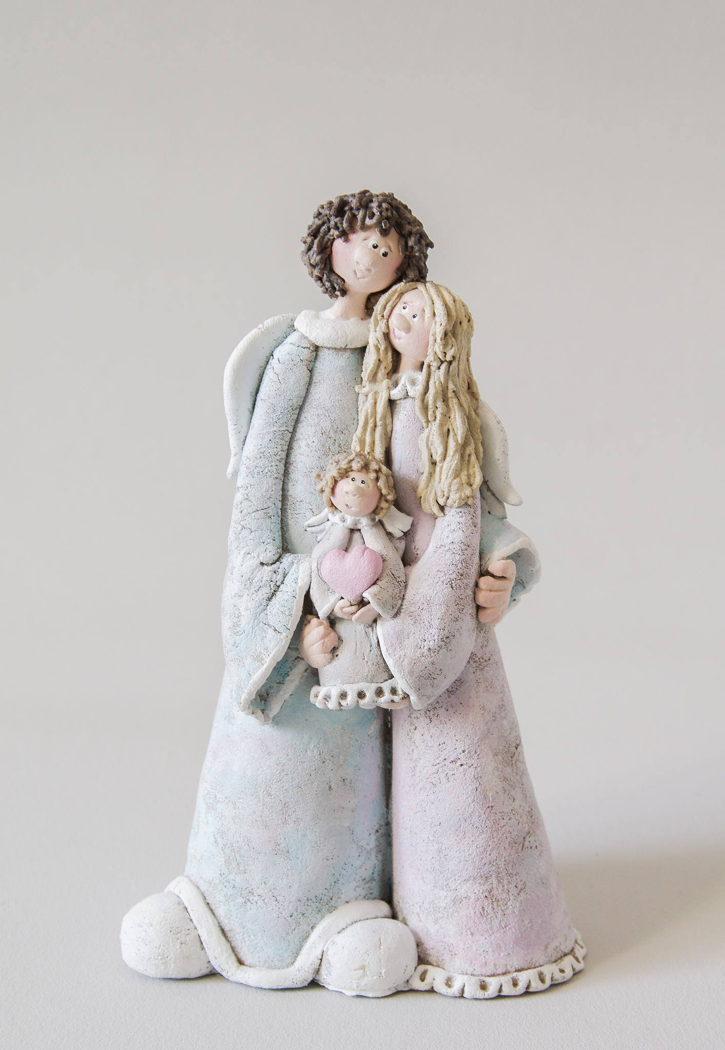 Custom Family Sculpture Angel Figurines Ceramic Art Doll Fireplace ...