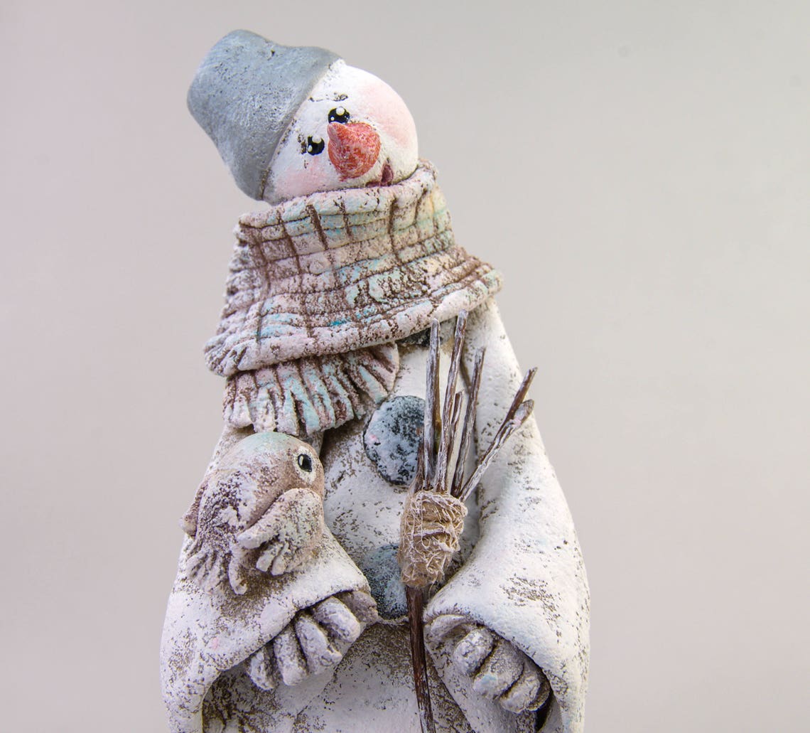 Cute Ceramic Gift Snowman Decor Figurine Ceramic Sculpture | Etsy