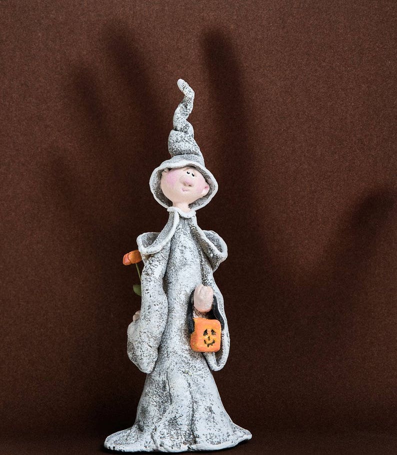 Halloween Decoration Sculpture Set Clay Halloween Figurines Witch Hat ...