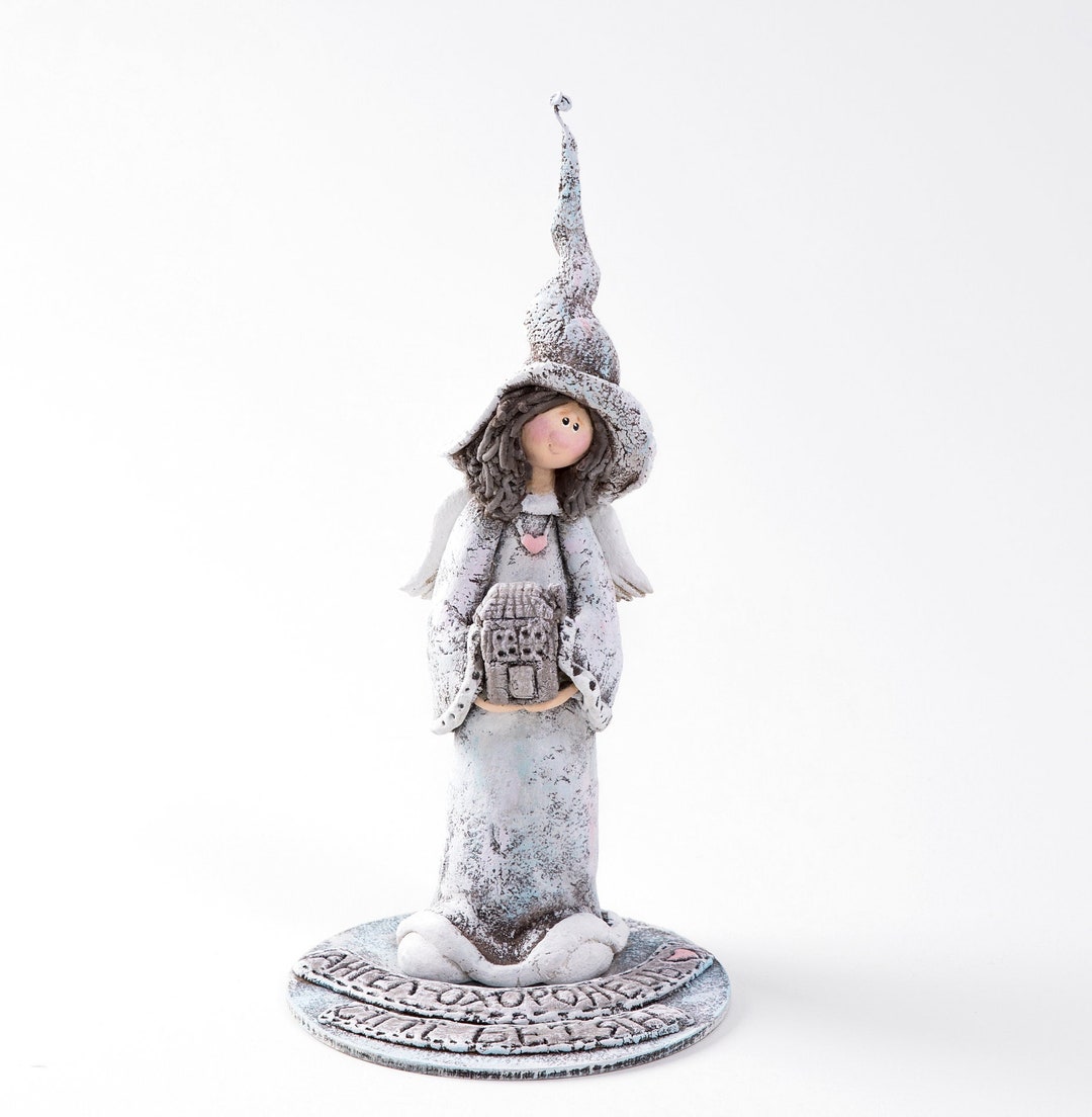 Custom Angel Figurine in Air Dry Clay | Personalized Wizard Hat Statue ...