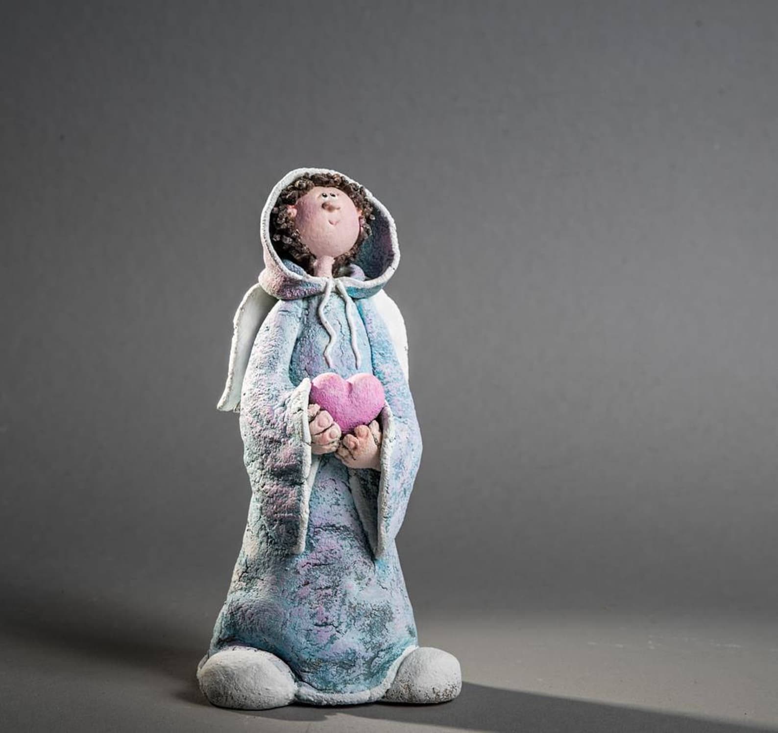 Clay Angel Sculpture With Heart, Custom Figurine, Godfather Gift ...