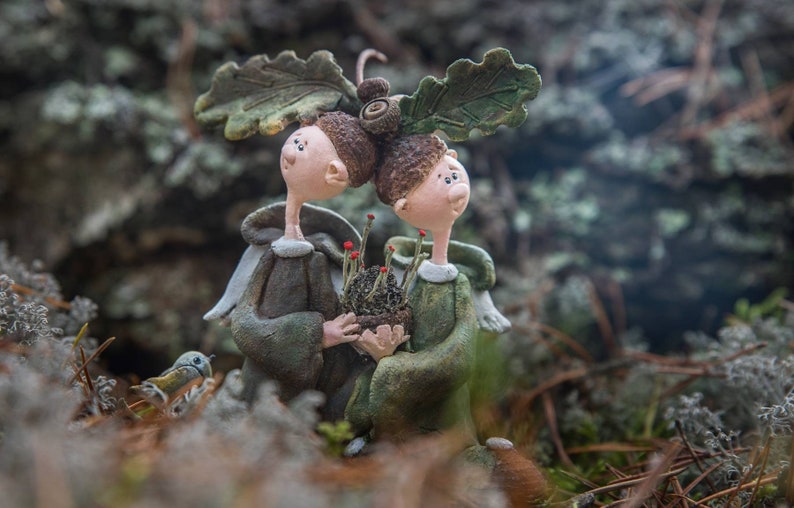 Clay Woodland Angel Figurine / Forest Angel Statue / Acorn - Etsy