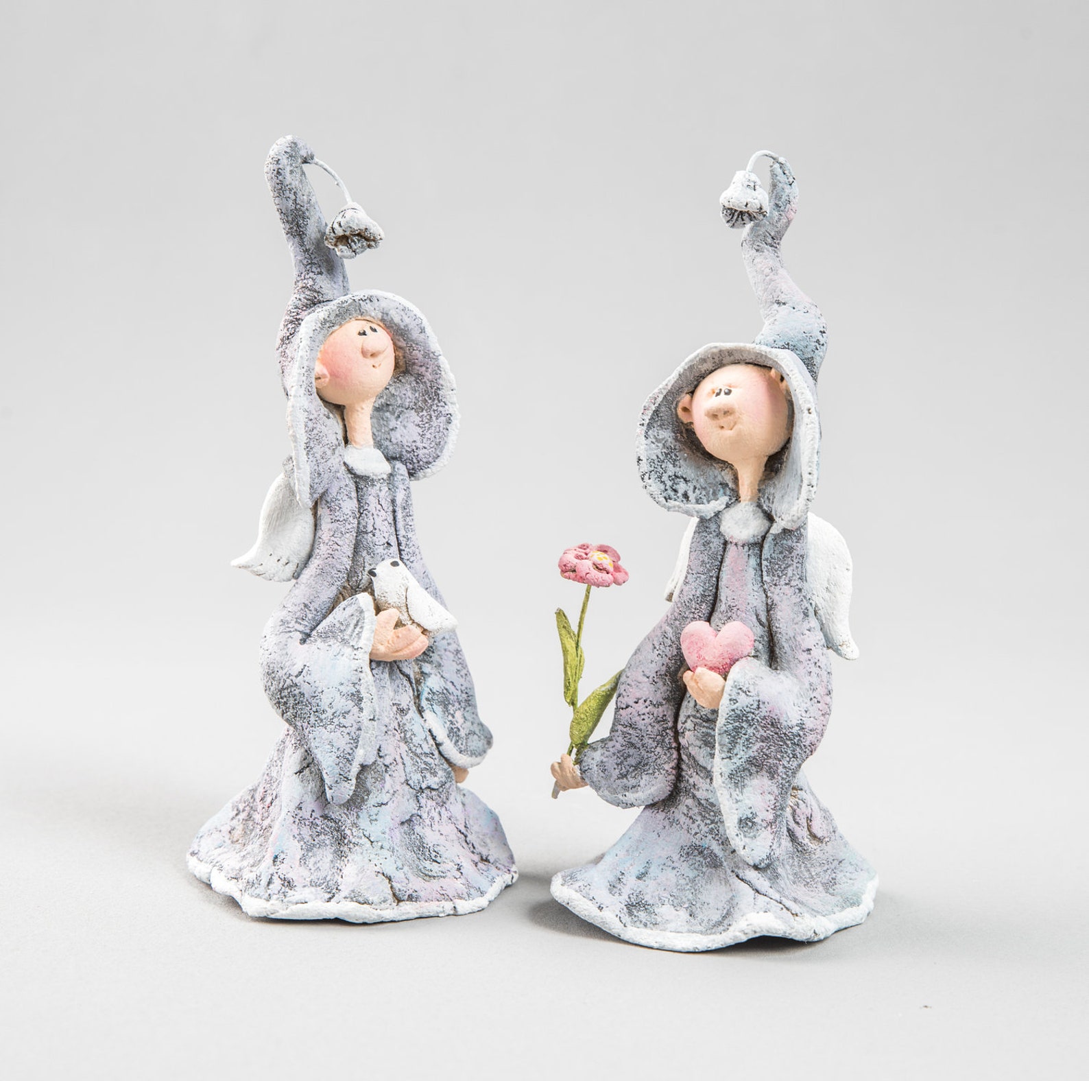 Angel Figurine, Valentine's Angel Boy With Pink Heart and Flower, Hand ...