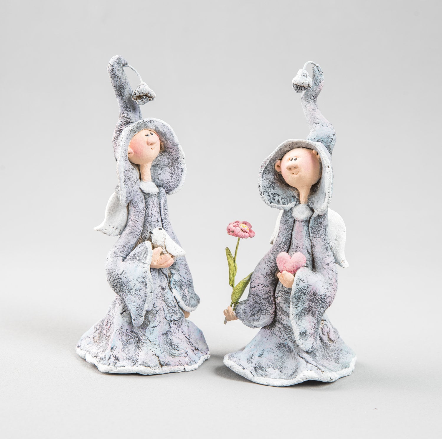 Angel Figurine, Valentine's Angel Boy With Pink Heart and Flower, Hand ...