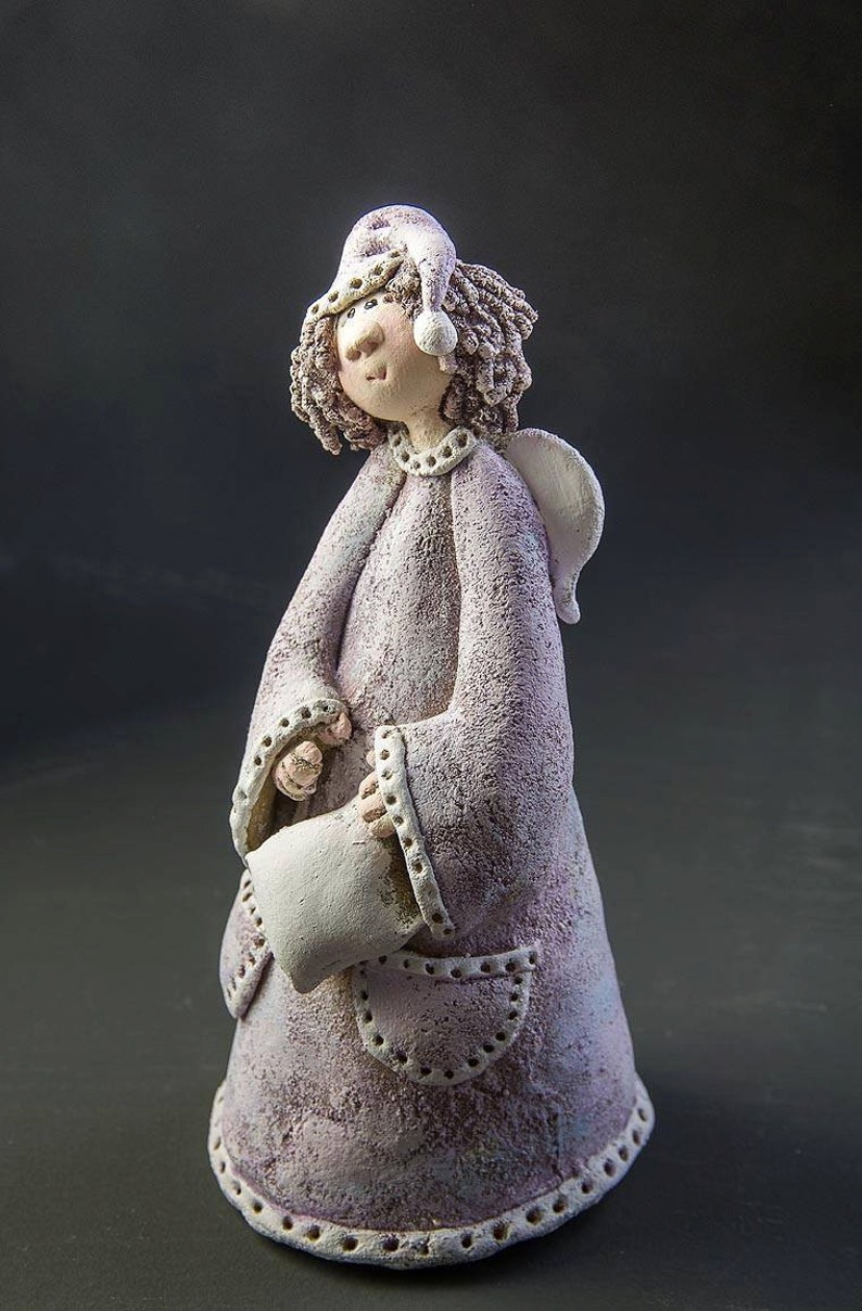 Ceramic Statue, Angel Figurine, Purple Angel With a Pillow, Guardian ...