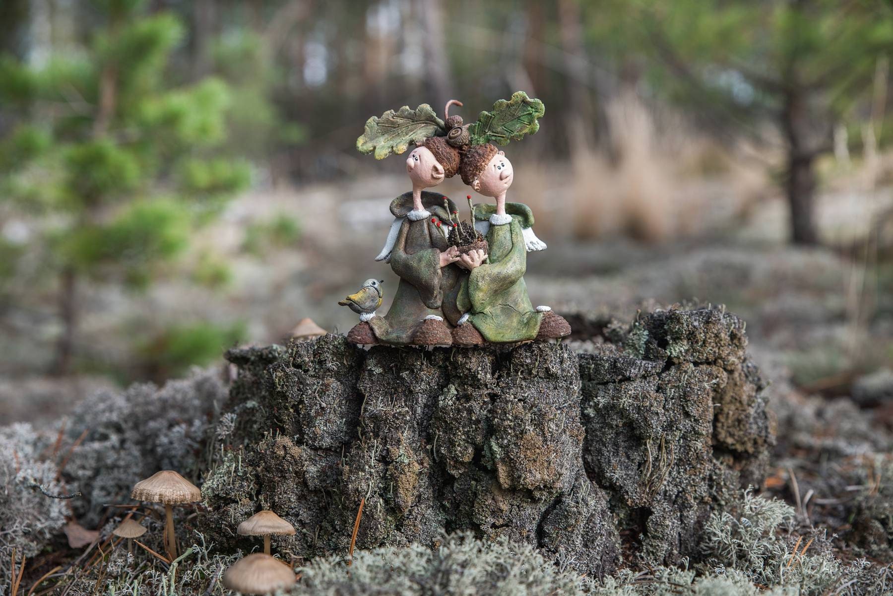 Clay Woodland Angel Figurine / Forest Angel Statue / Acorn - Etsy