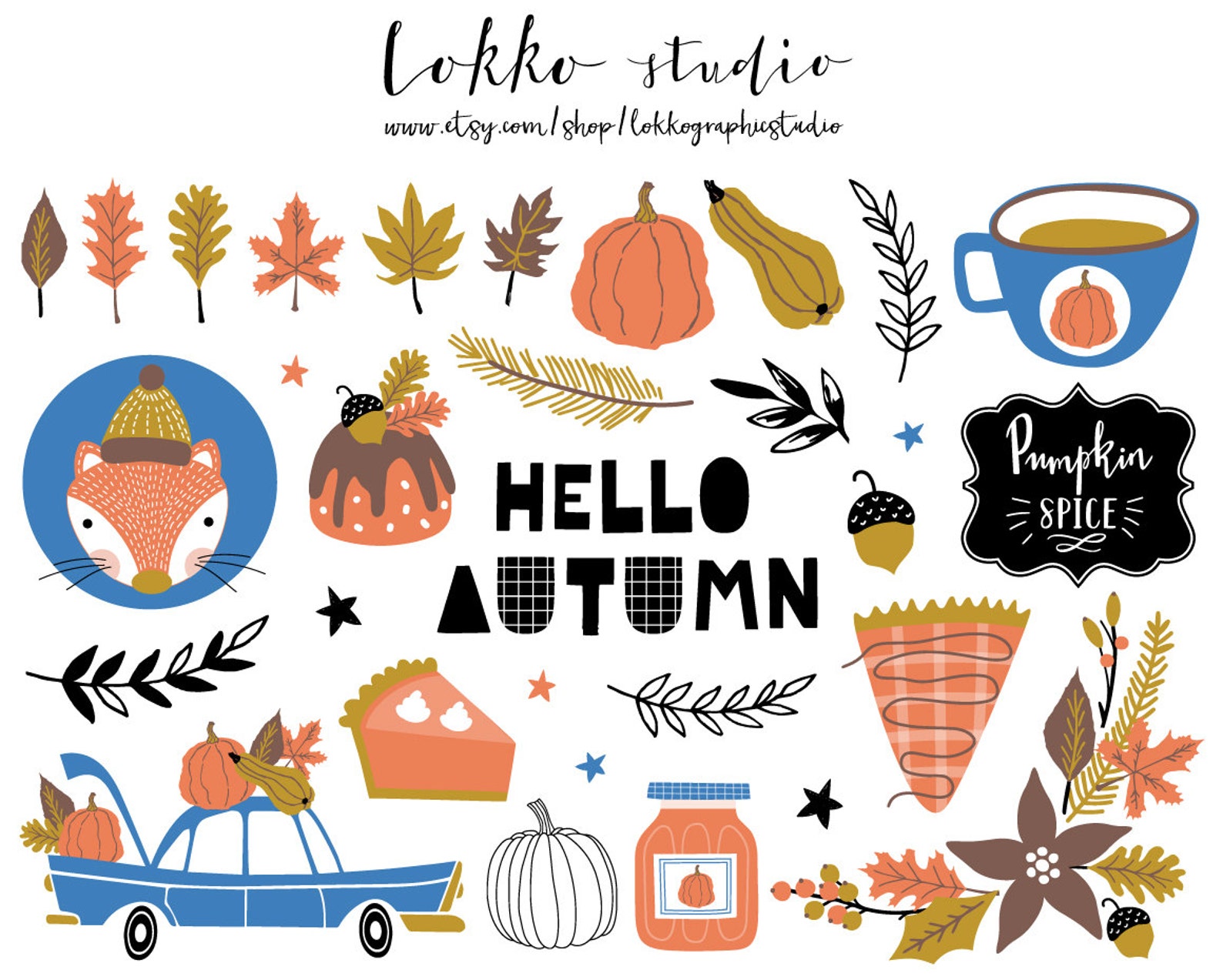 Autumn Clipart / Fall / Pumpkin / PNG / Thanksgiving / Fox / - Etsy