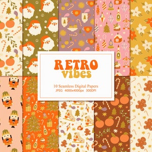 Digital Paper Pack Retro Groovy, Retro Christmas, Happy New Year ...