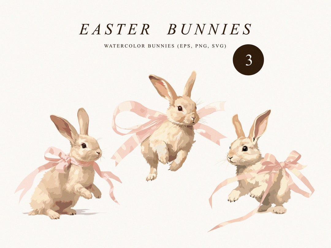 Bunnies With Bow Clipart - Nursery Spring Clipart - Children - Easter ...