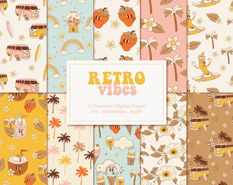 Digital Paper Pack Retro Groovy, Retro Christmas, Happy New Year ...