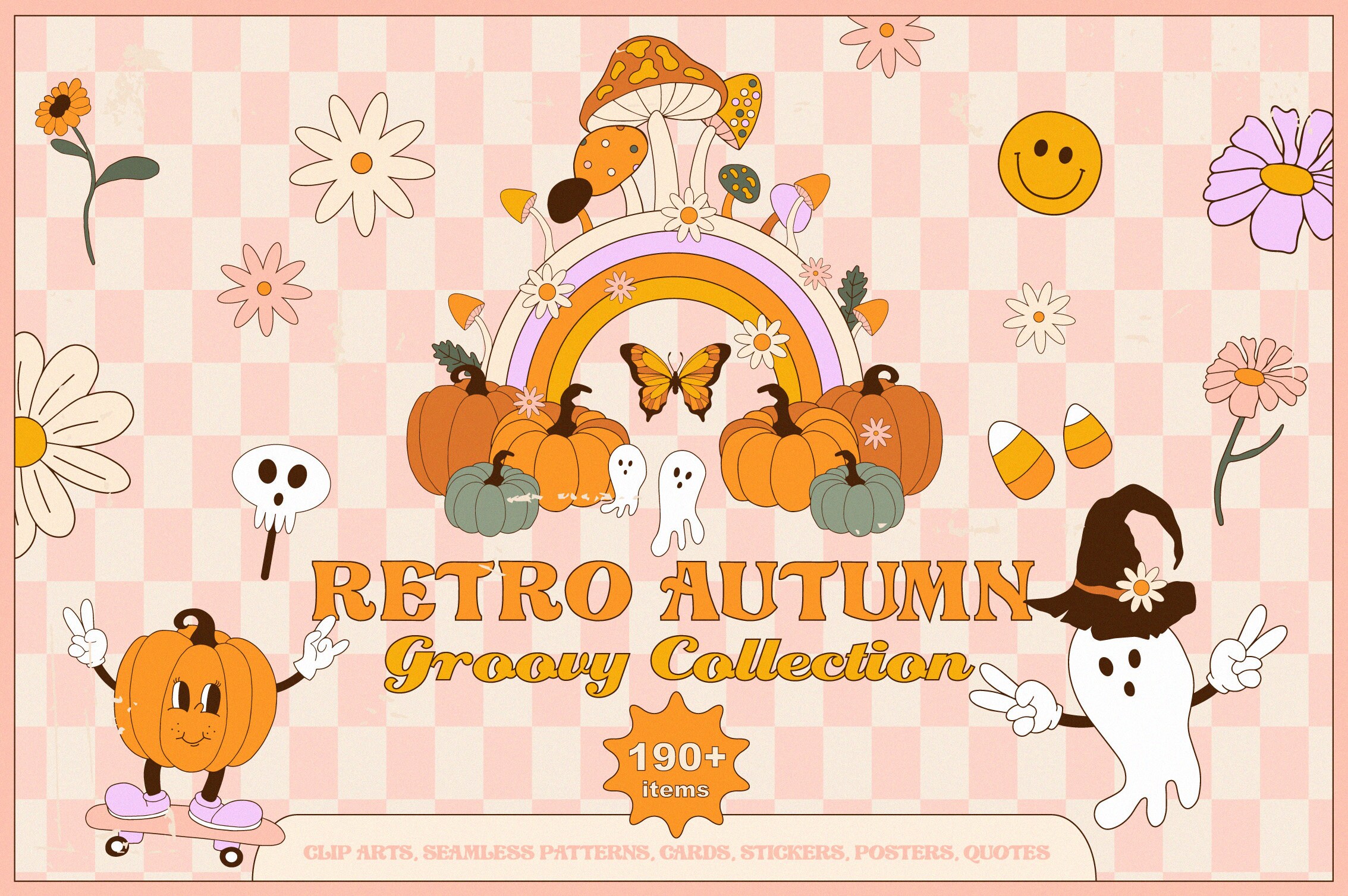 Groovy Autumn Halloween Digital Clipart Collection - Etsy