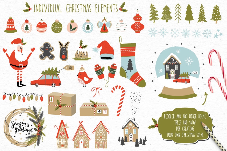 Christmas Clipart / Santa / Gingerbread Man / Snowman / Trees - Etsy