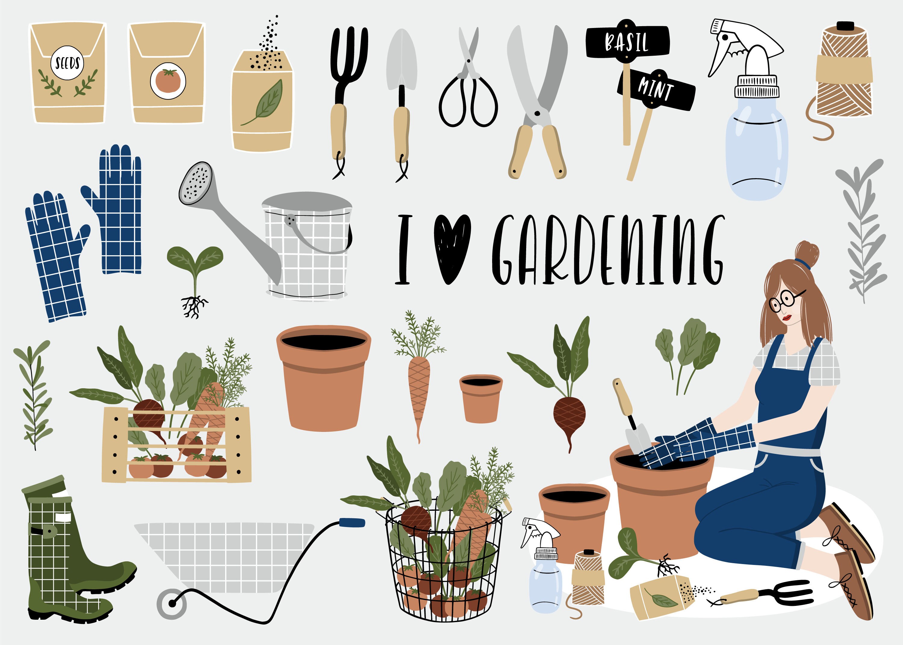Gardening / Garden / Digital / Clipart / Clip Art / PNG / Spring ...