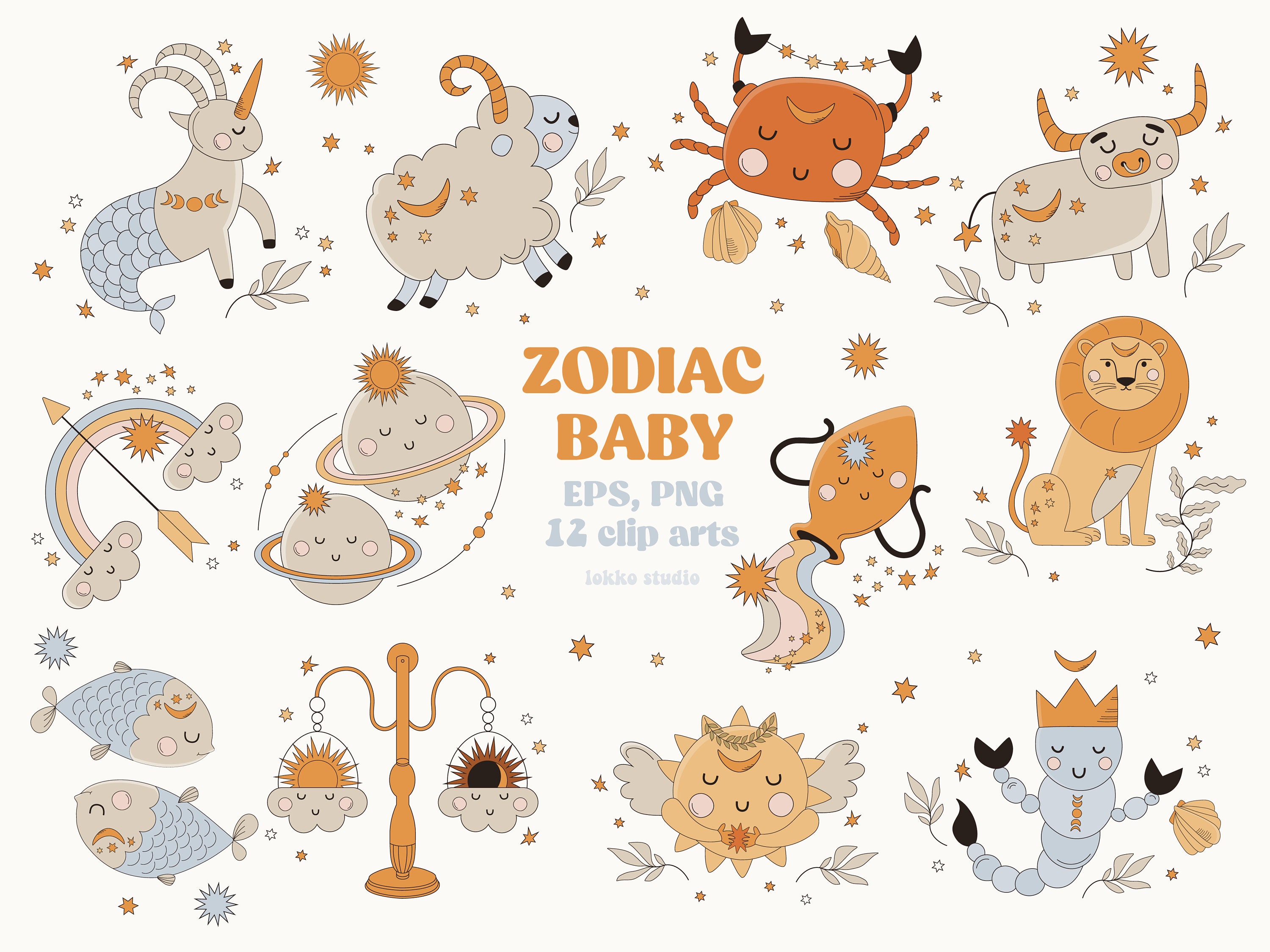 Zodiac Baby Clipart, Astrology, Zodiac Sign, Cute Kids Horoscope for ...