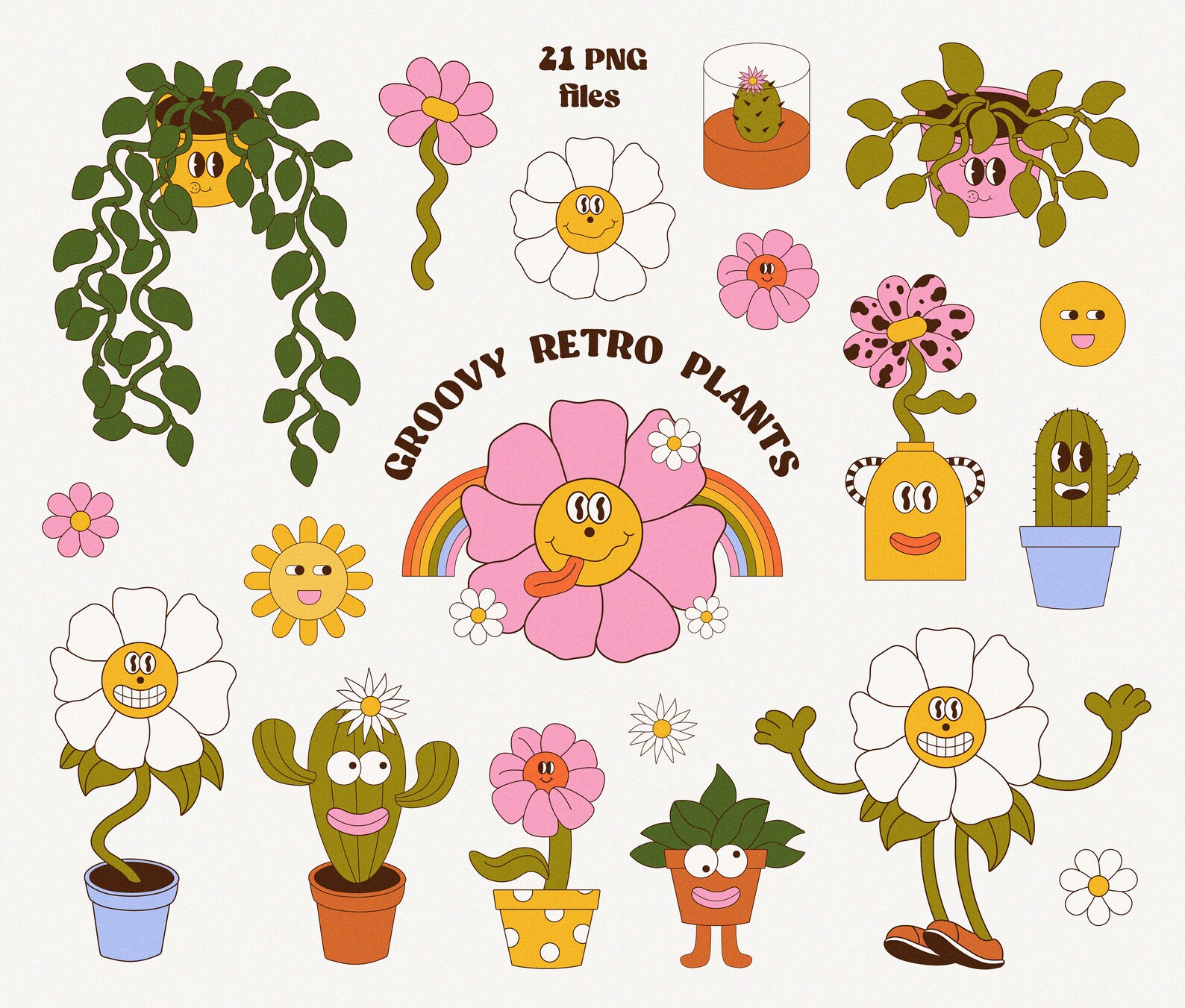 Groovy Flowers Clipart Groovy Floral Clipart Retro Flowers - Etsy