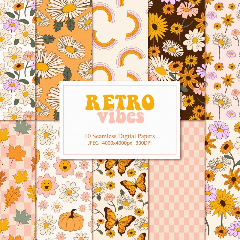 Retro Digital Papers - Etsy