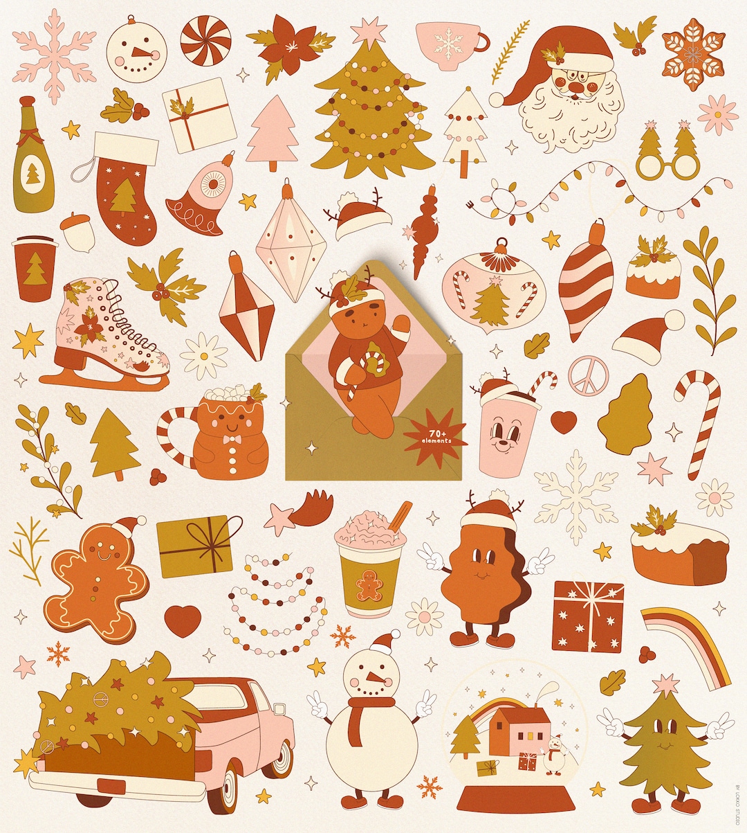 Groovy Winter Christmas Digital Clip Art Collection - 70s Retro Clipart ...
