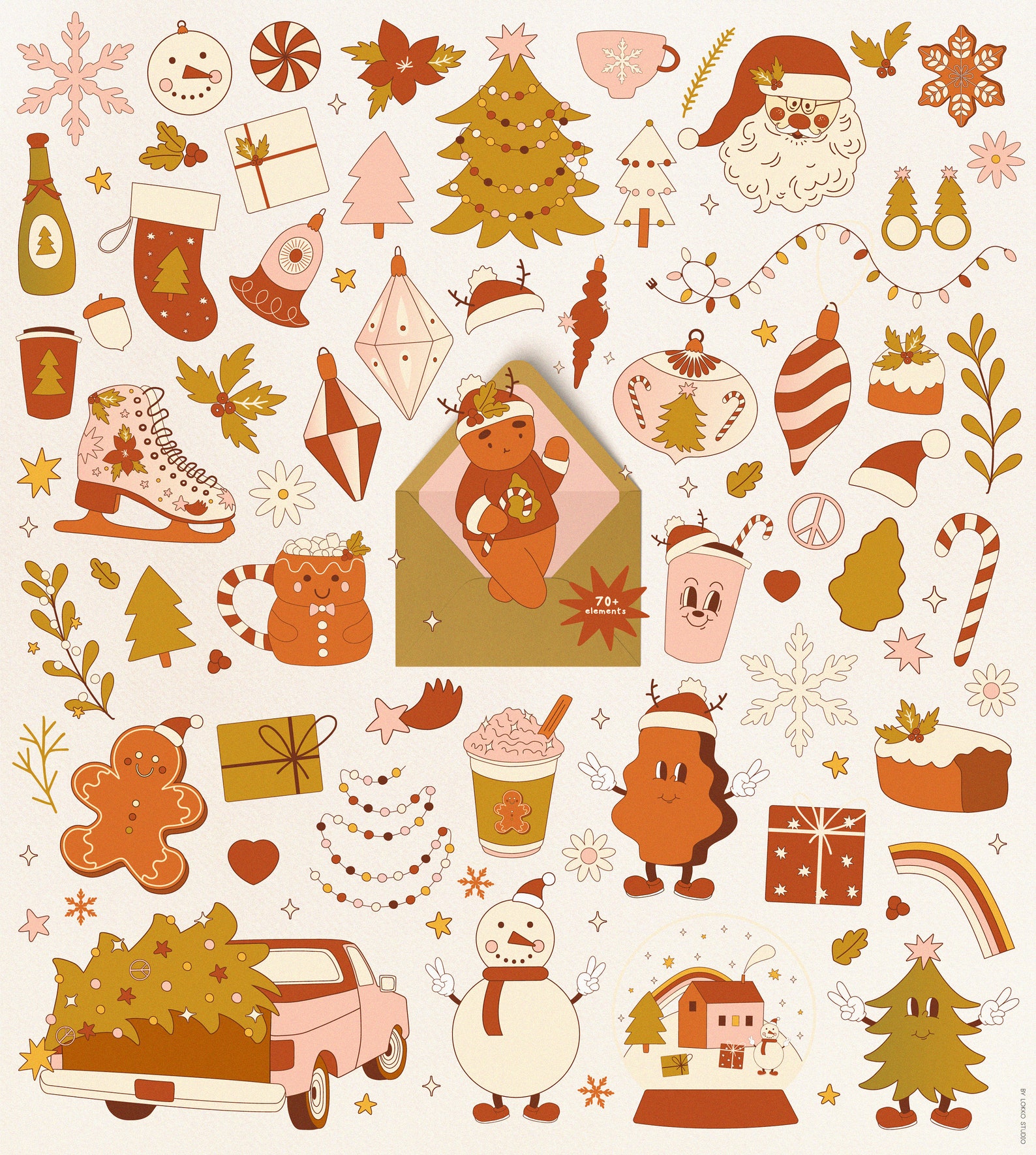 Groovy Winter Christmas Digital Clip Art Collection - 70s Retro Clipart ...