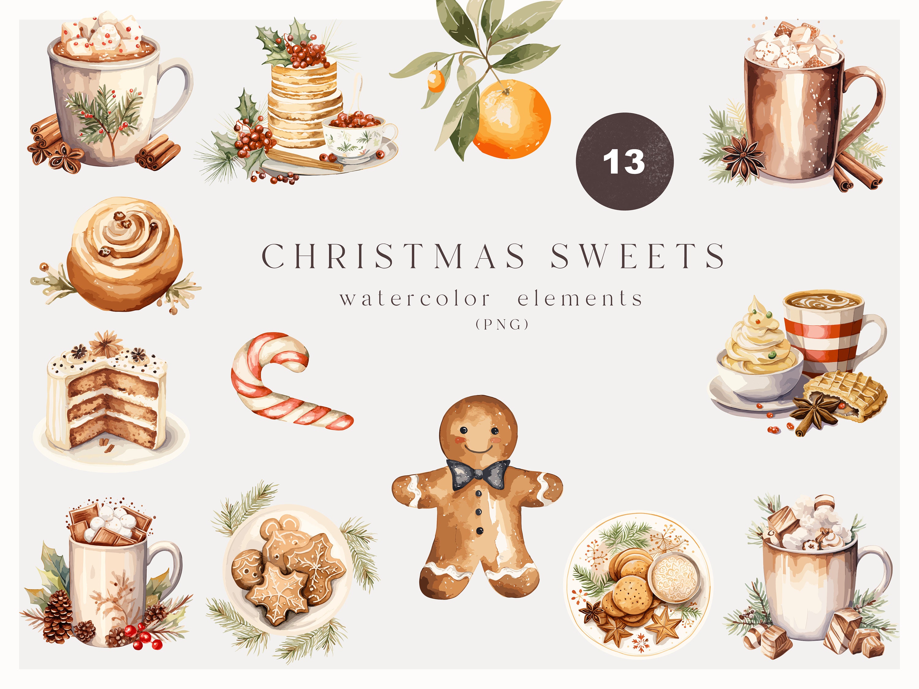 Christmas Sweets Clipart Christmas Watercolor Clipart Christmas ...