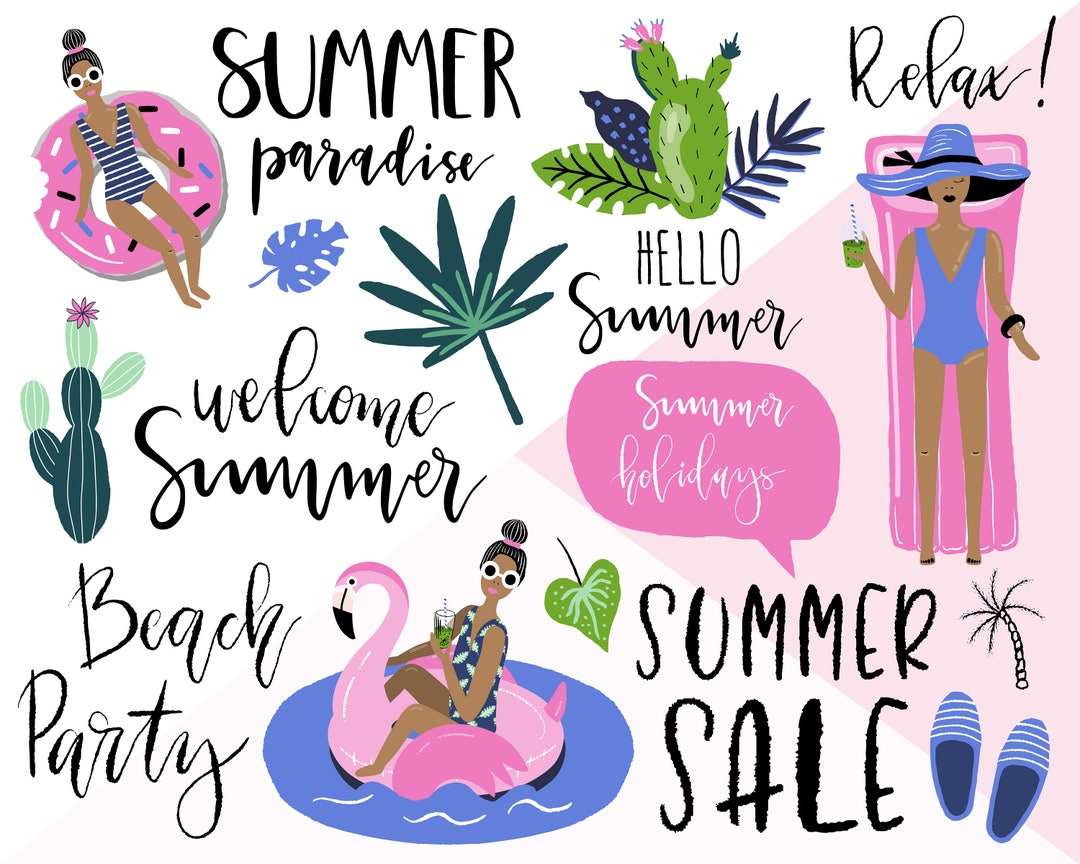 Summer, Clip Art, Swimming, Sunbathing, Girl, Tropical, Flamingo, Float ...