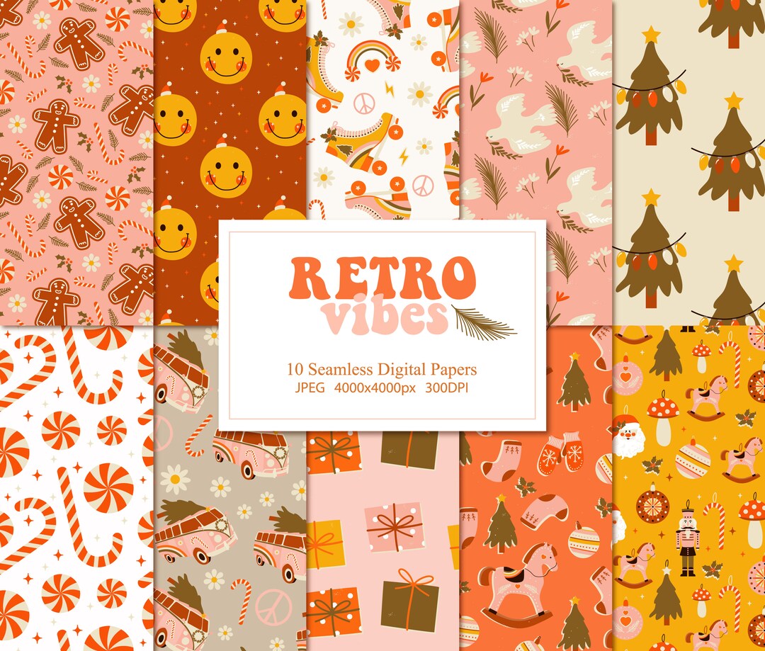 Digital Paper Pack Retro Groovy Retro Christmas Happy Face - Etsy
