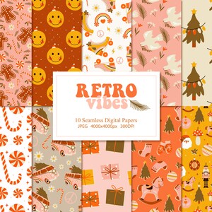 Digital Paper Pack Retro Groovy Retro Christmas Happy Face - Etsy