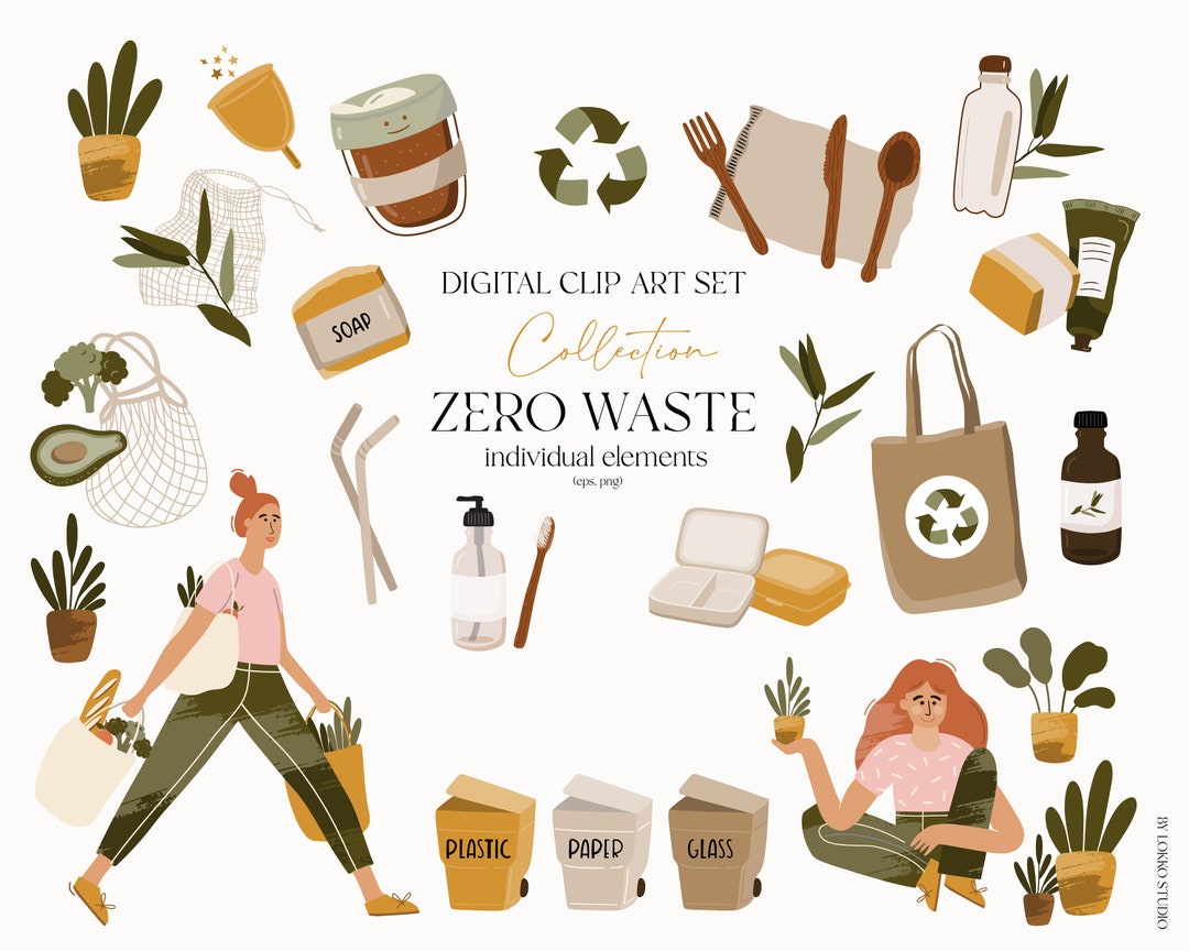 Zero Waste - Digital Clipart Collection - Green Life PNG - Sustainable ...