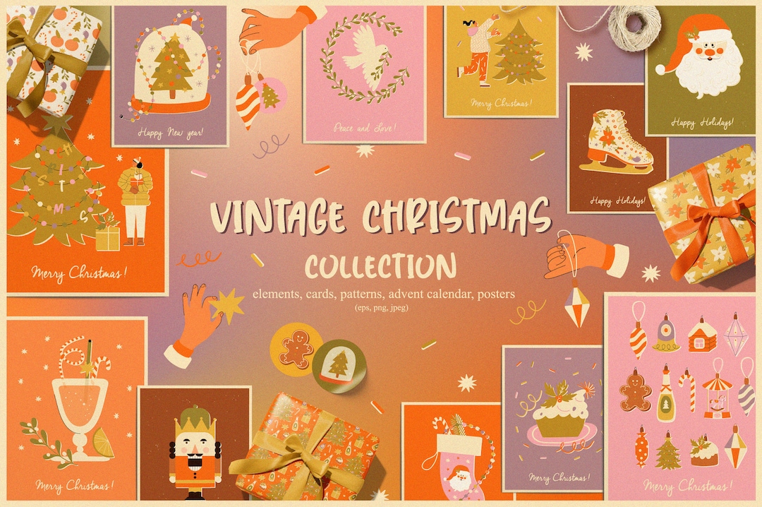 Retro Christmas, 70s Retro Revival Clipart, Hippie Vintage Card, Groovy ...