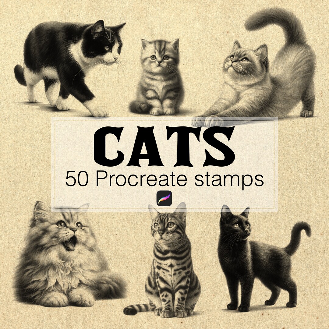 Procreate Cat Stamp Brushes, Procreate Cat Tattoo Brushes, Procreate ...
