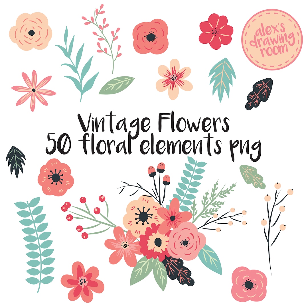 Vintage Flowers Clipart, Floral Elements Clipart, Wedding Clipart ...