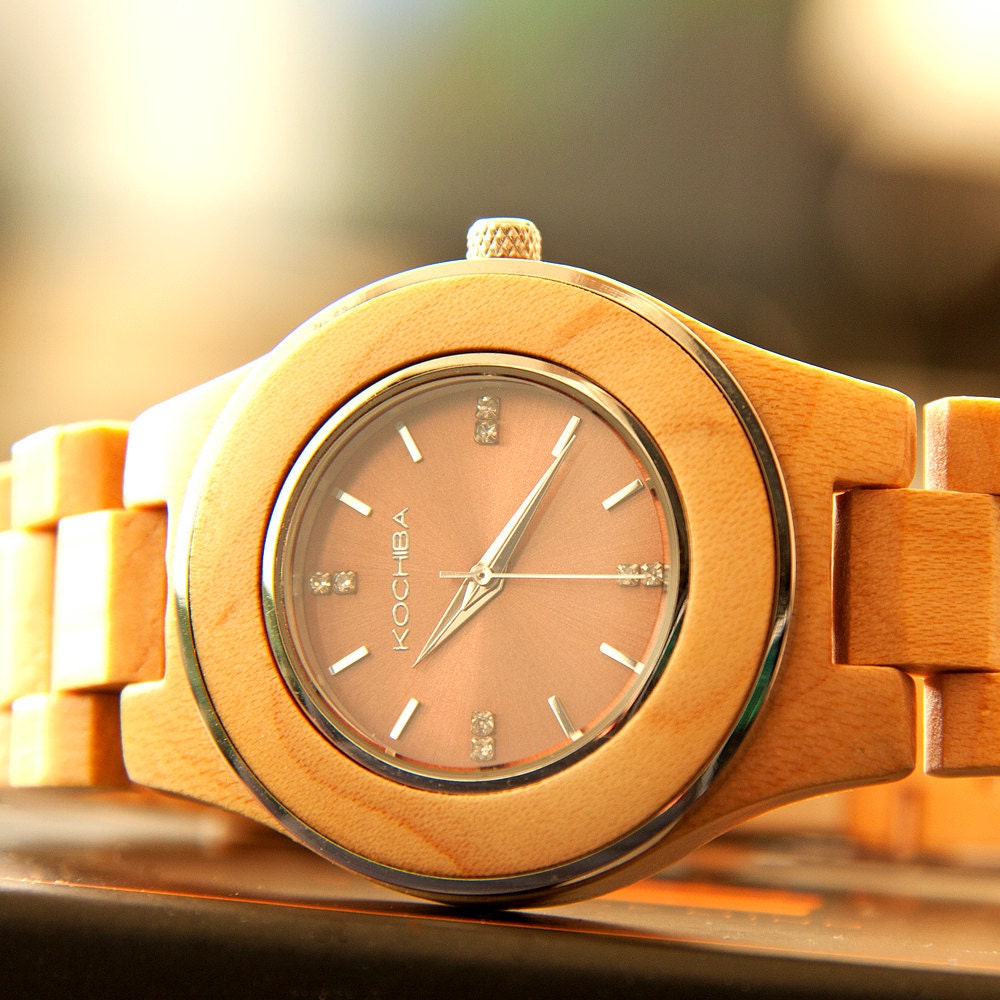 Wood Wrist Watch the Akira - Copper Pink on Maple Wood, Minimalist ...