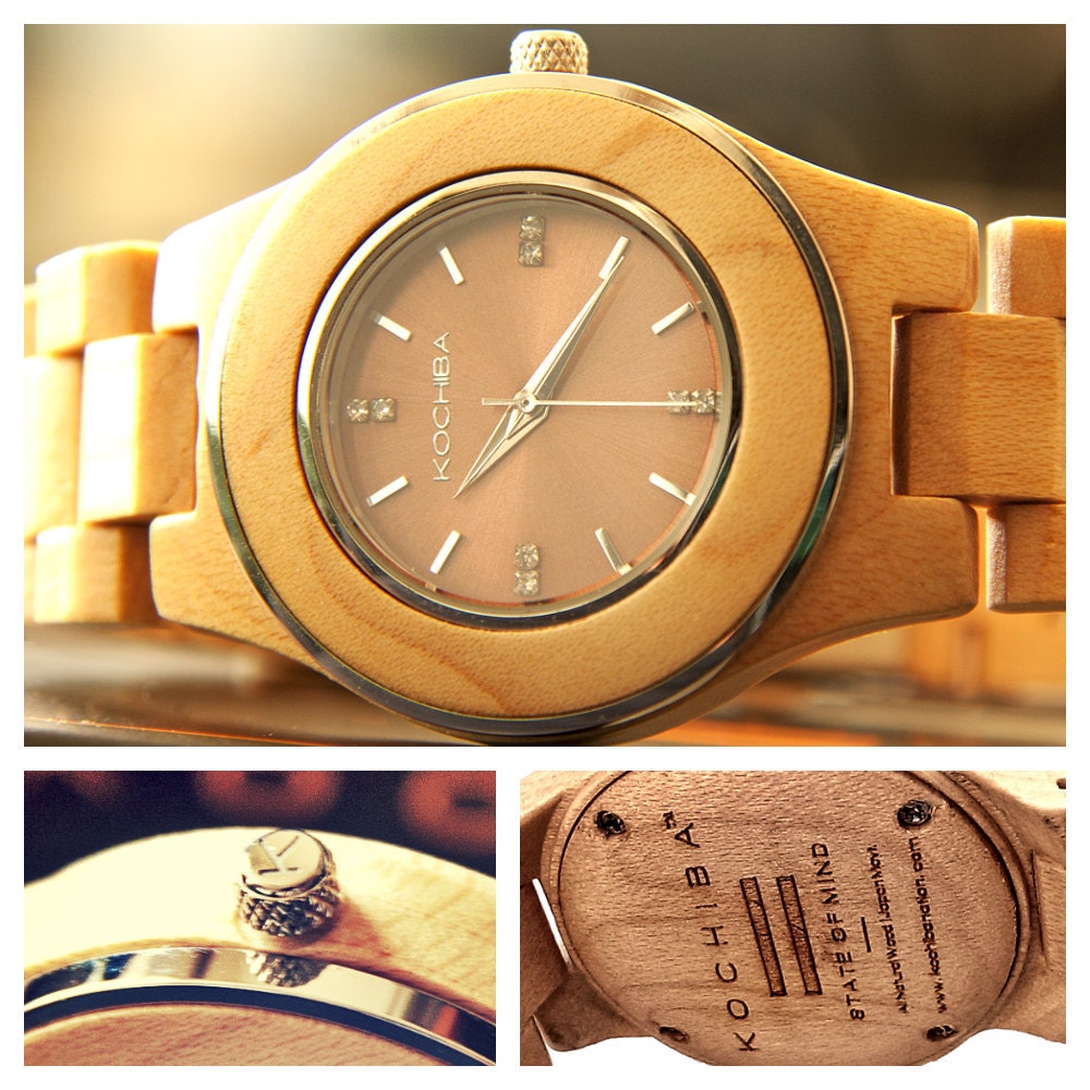 Wood Wrist Watch the Akira - Copper Pink on Maple Wood, Minimalist ...