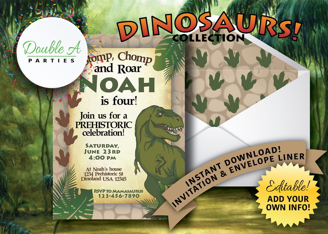 T Rex Birthday Party Invitation Boy Birthday Party Invite, Dinosaur ...