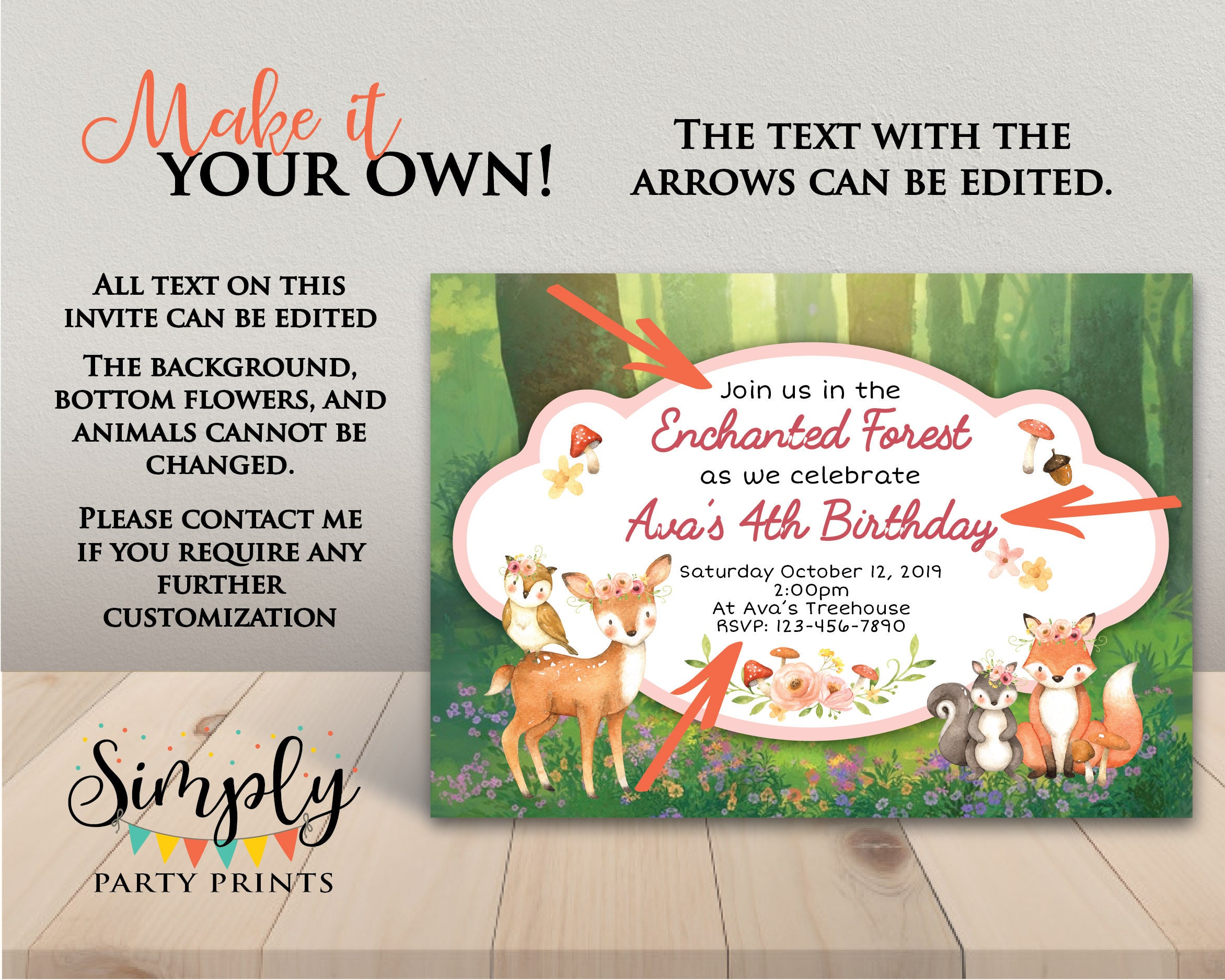 Enchanted Forest Birthday Party Invitation Girl Birthday | Etsy