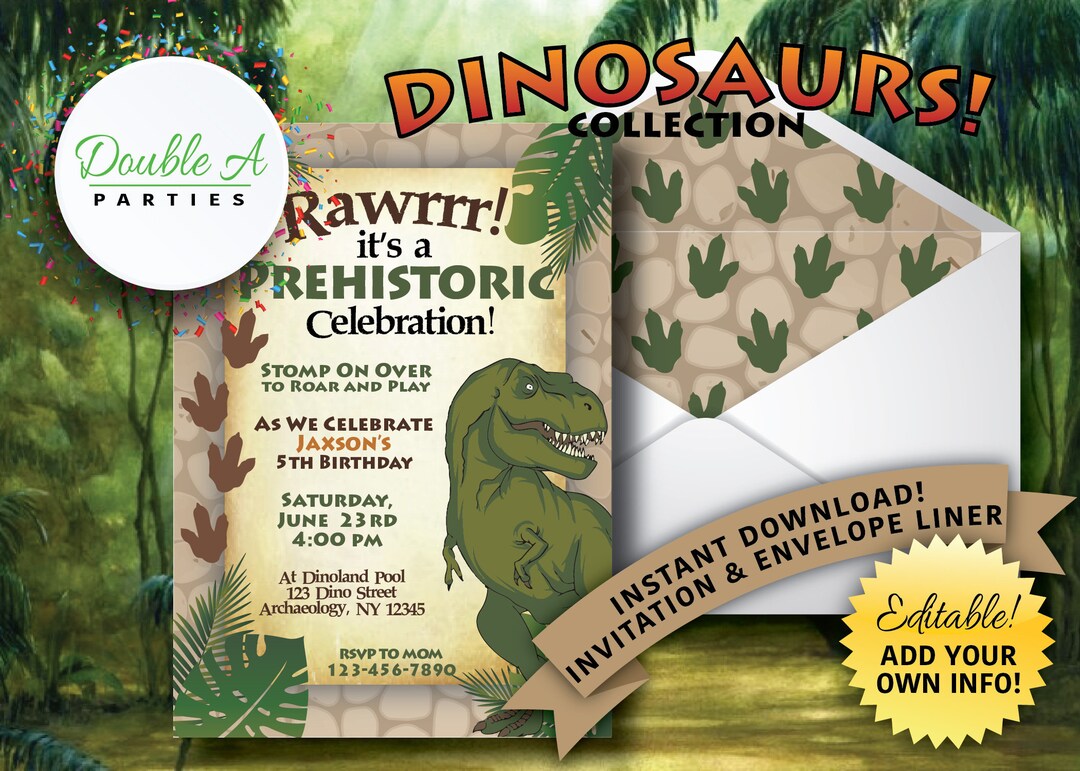 T Rex Birthday Party Invitation Boy Birthday Party Invite, Dinosaur ...