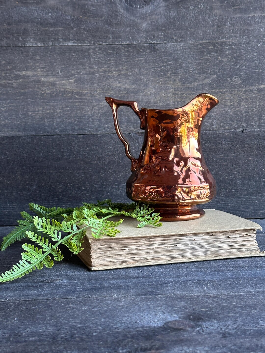 English Copper Lustre Pitcher With Embossed Stag Design - Etsy